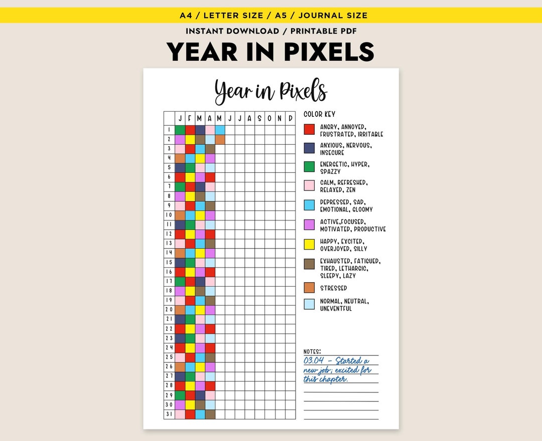 Year in Pixels Planner Page Printable Journal Page Daily Mod Tracker ...