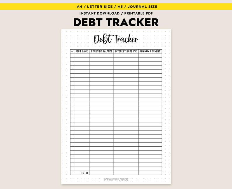 Debt Tracker Printable Financial Planner Debt Payoff Tracker Debt ...