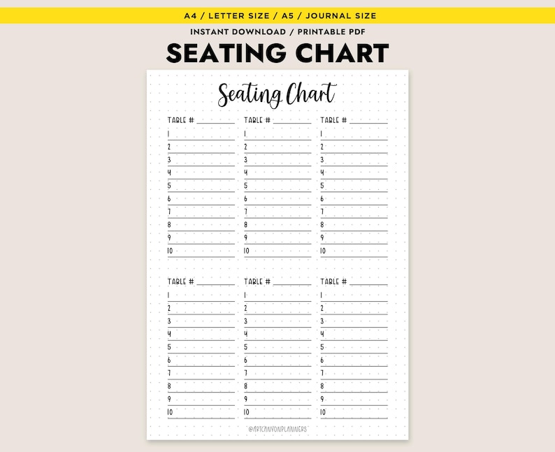 Printable Seating Chart Template Wedding Seating Plan Guest Seating ...
