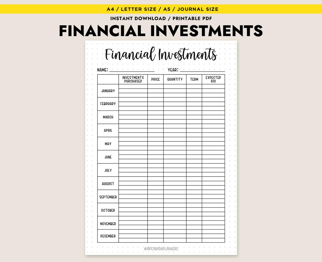 Financial Investments Tracker Printable PDF Investment Log A4 Letter A5 ...