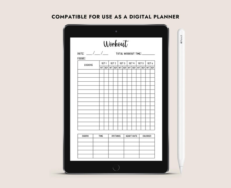 Workout Planner Printable Log Exercise Tracker Sets Reps Cardio A4 A5 ...