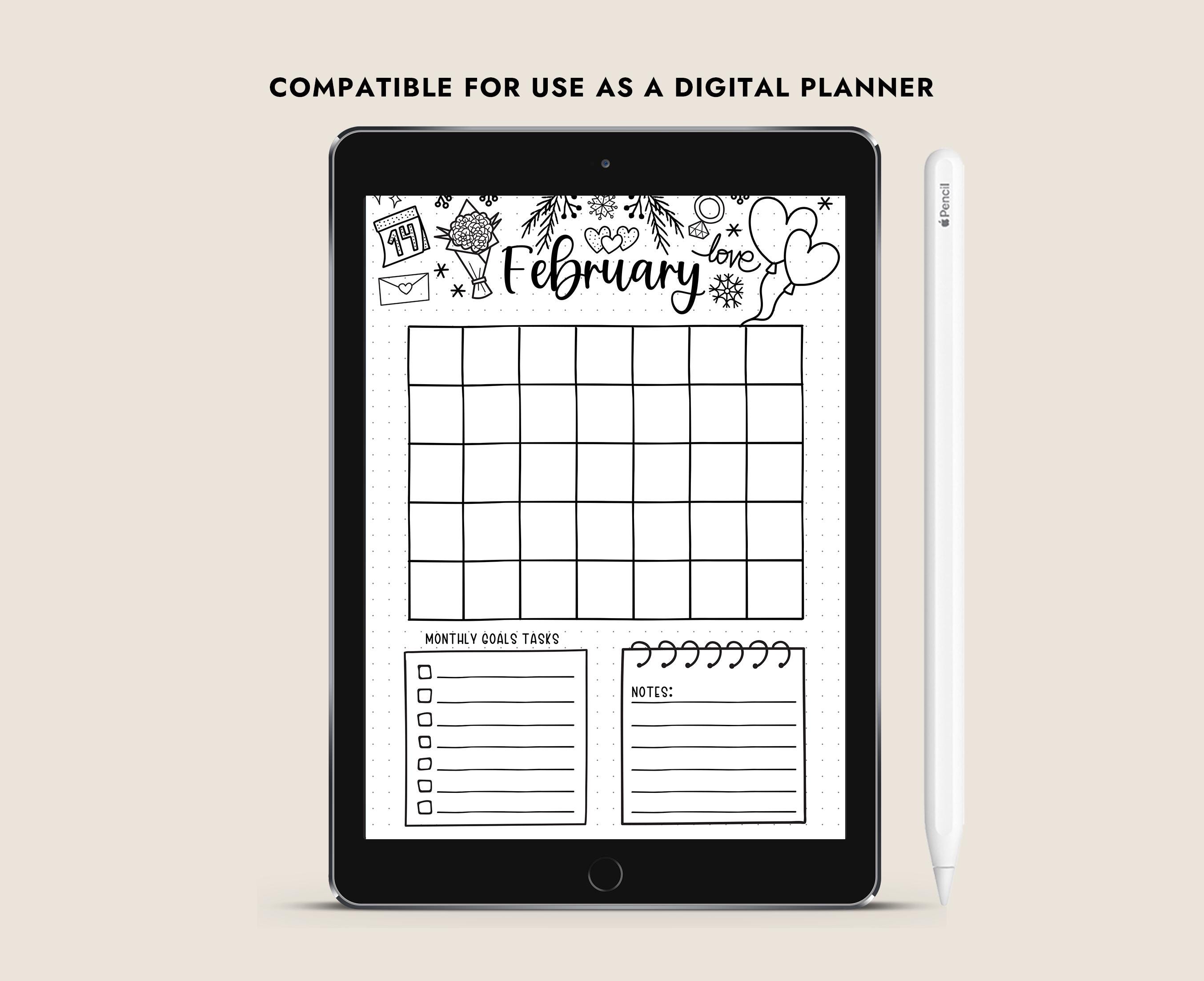 February Title Page Printable February Calendar Planner Coloring Cover ...