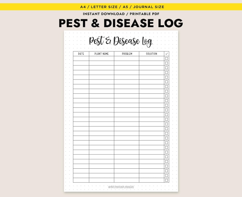 Pest and Disease Log Printable Garden Tracker A4 Letter A5 Journal ...
