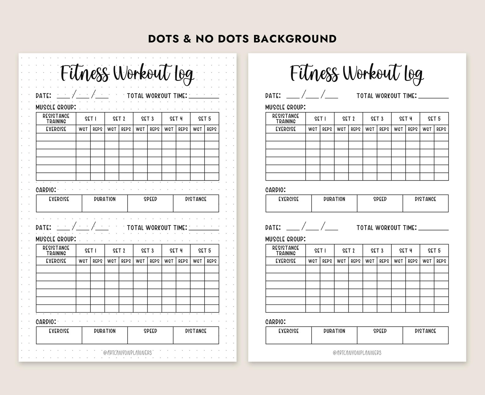 Fitness Workout Log Printable Resistance Cardio Tracker A4 A5 Letter ...