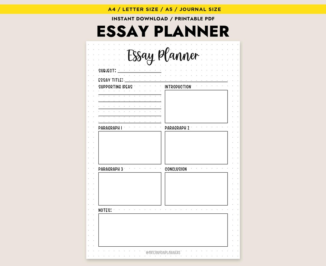Essay Planner Printable Instant Download A4 Letter A5 Journal Size PDF ...