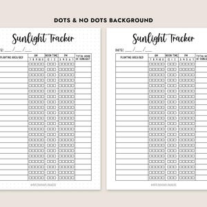 Sunlight Tracker Printable Garden Planner Insert Sun Chart Log for ...