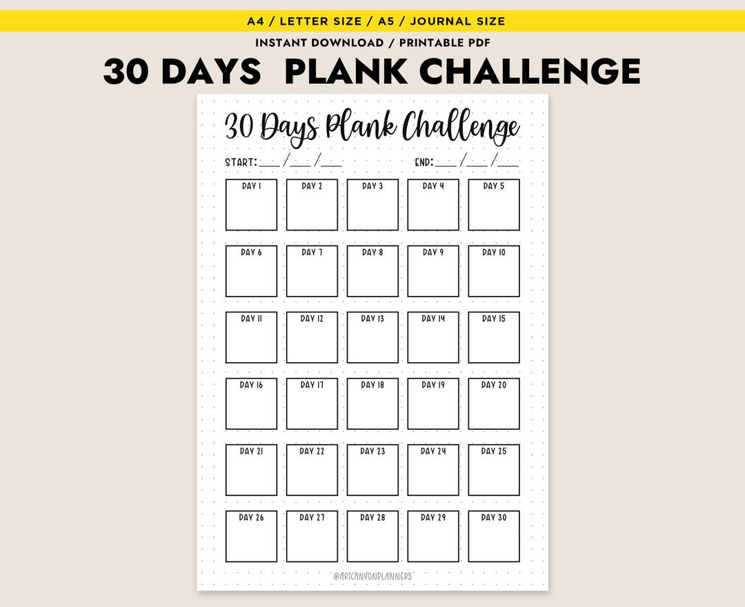 30 Days Plank Challenge Digital Fitness Workout Exercises Printable ...