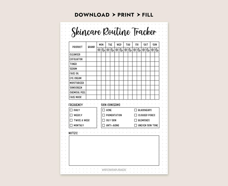 Skincare Routine Tracker Printable Daily Log Sheet A4 A5 Letter PDF ...