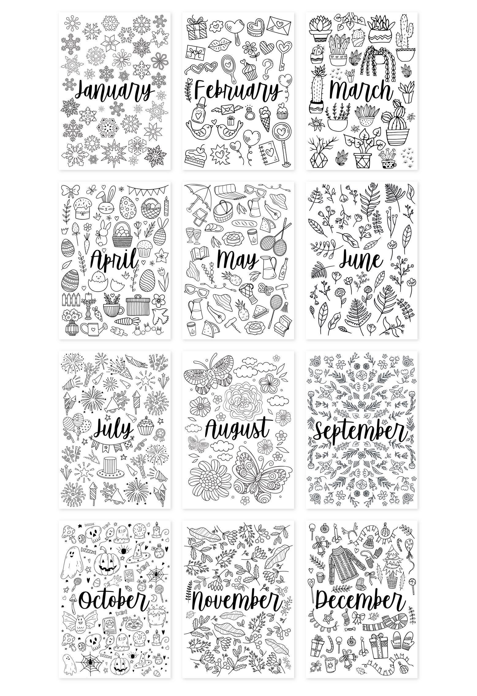 12 Monthly Planner Cover Pages Printable Inserts Inserts A4 A5 Half ...