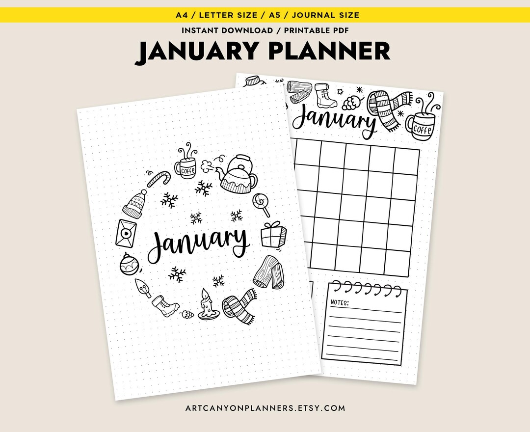 January Title Page Printable February January Planner Cover Page ...