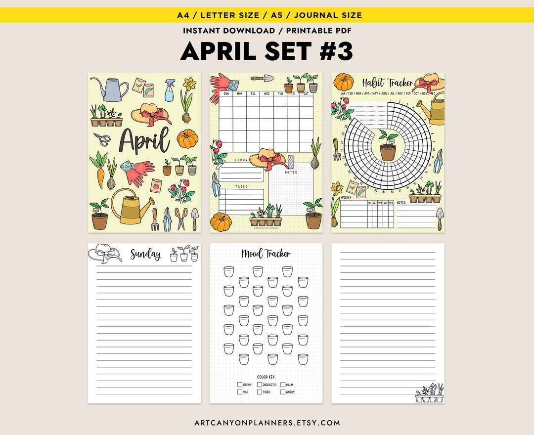 April Title Page Calendar Cover Page Printable Inserts Journal Bundle ...