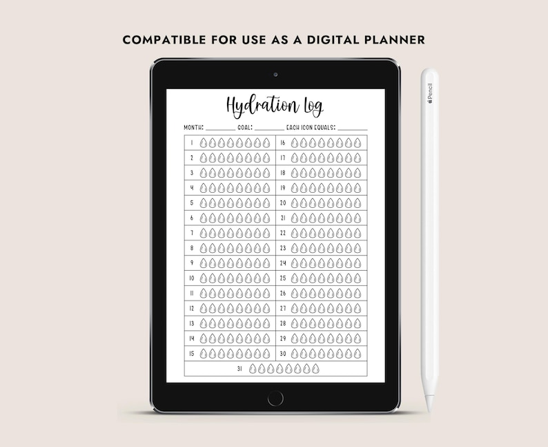 Hydration Log Printable Water Tracker Monthly Wellness A4 A5 Letter PDF ...