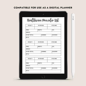 Printable Healthcare Provider List Medical Contacts Organizer Doctor ...