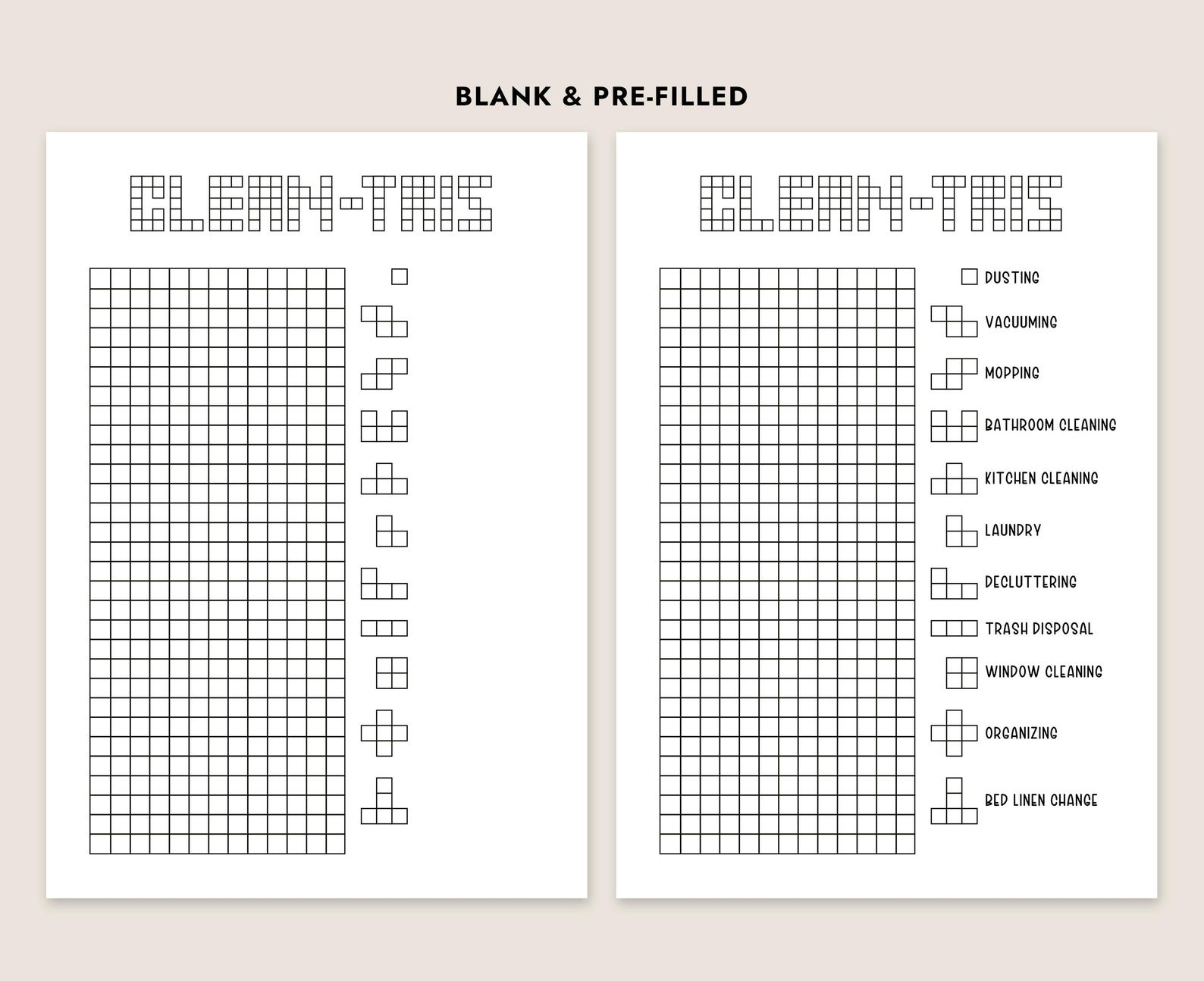 Clean-tris Tracker Printable Journal Page Cleaning Tracker Chore ...