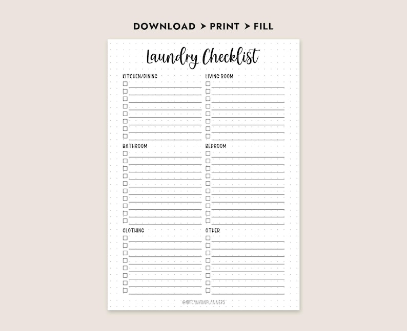 Laundry Checklist Printable Chore Chart Home Organization Planner A4 A5 ...