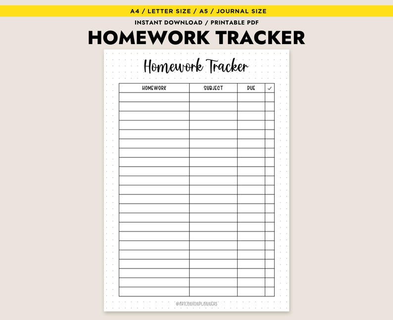 Homework Tracker Printable Student Planner PDF Assignment Log School ...