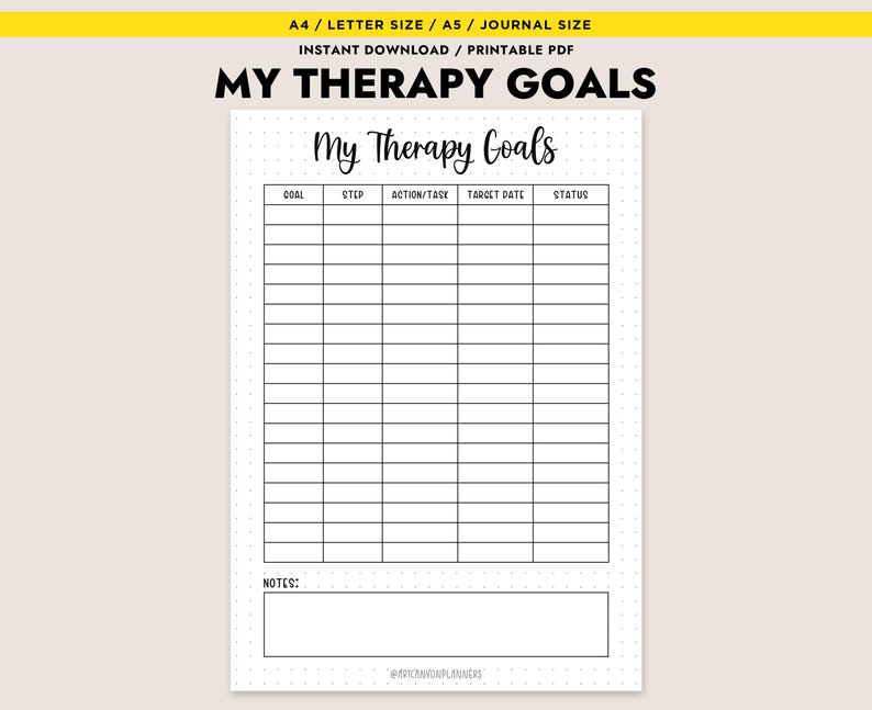 Therapy Goals Printable Mental Health Tracker Worksheet Therapy Journal ...