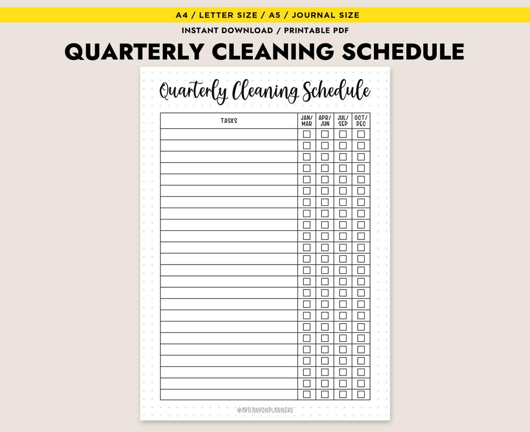 Quarterly Cleaning Schedule Printable Planner Insert A4 A5 Letter ...