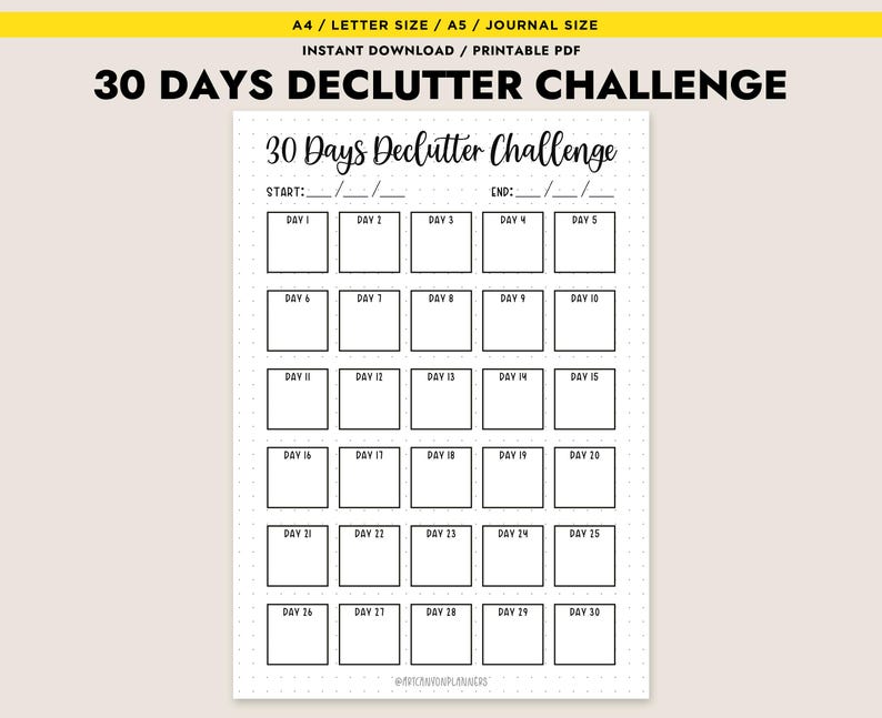 30 Day Declutter Challenge Printable Tracker Home Organization ...