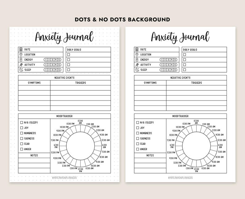 Printable Anxiety Journal Daily Mood Symptom Trigger Tracker Mental ...