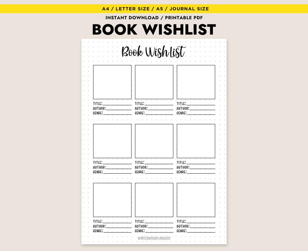 Printable Book Wishlist PDF Reading Log Insert A4 A5 Letter Size ...