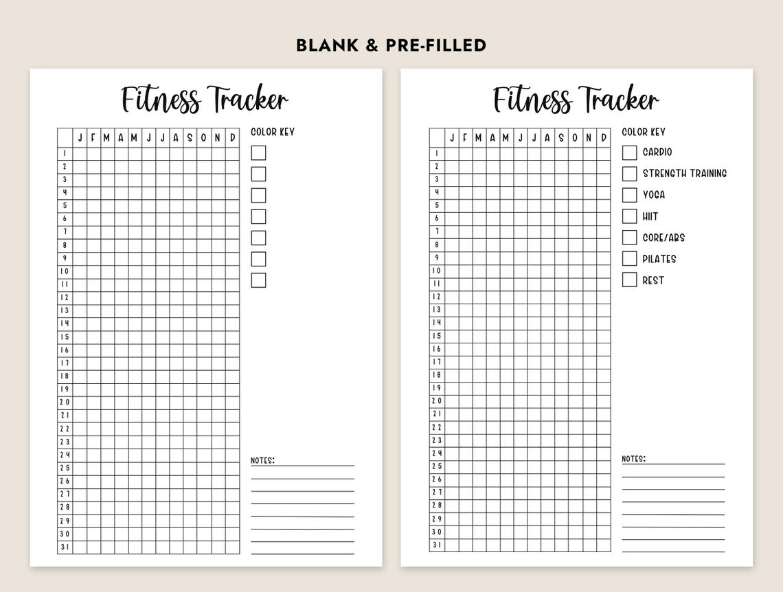 Fitness Tracker Yearly Printable Journal Page Yearly Tracker Health ...