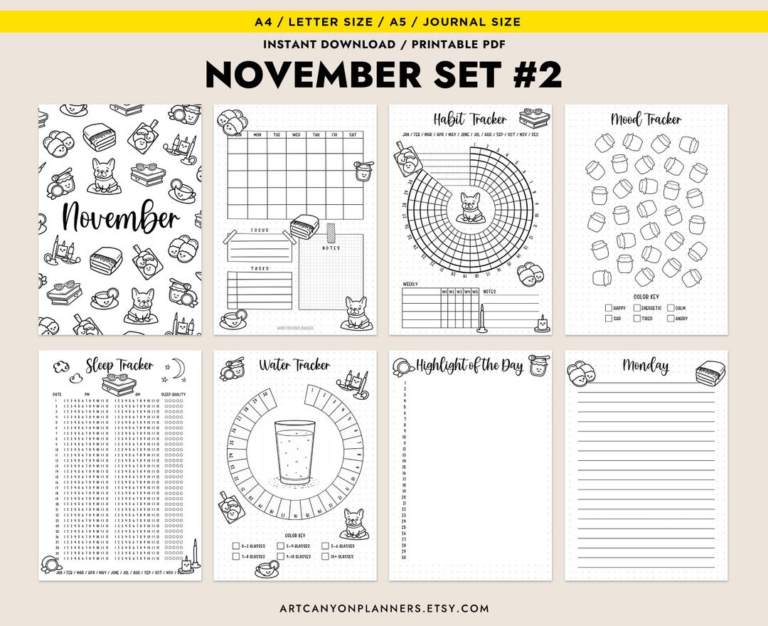 November Title Page Calendar Cover Page Printable Inserts Bullet ...