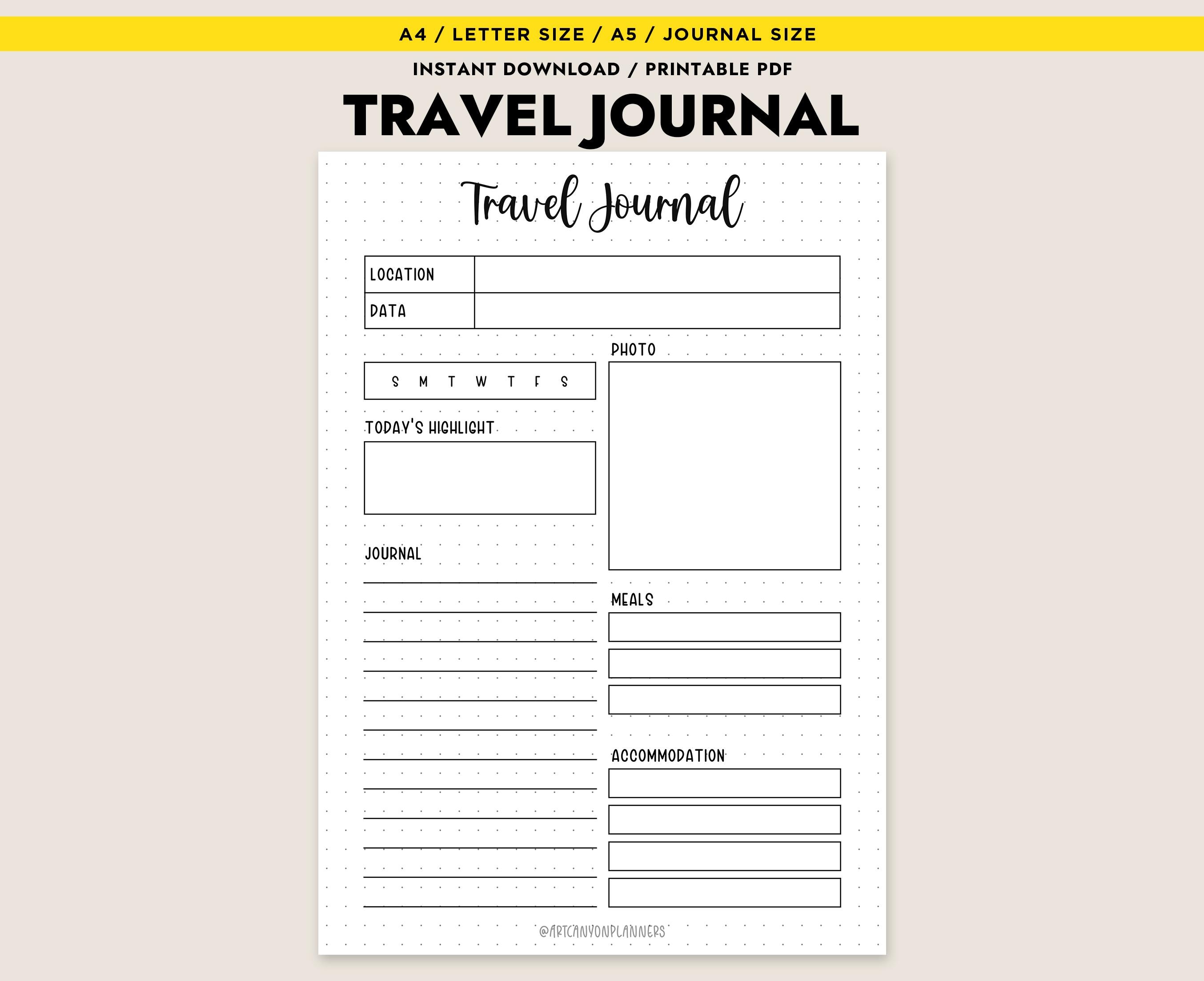 Printable Travel Journal Daily Log Template Instant Download - Etsy