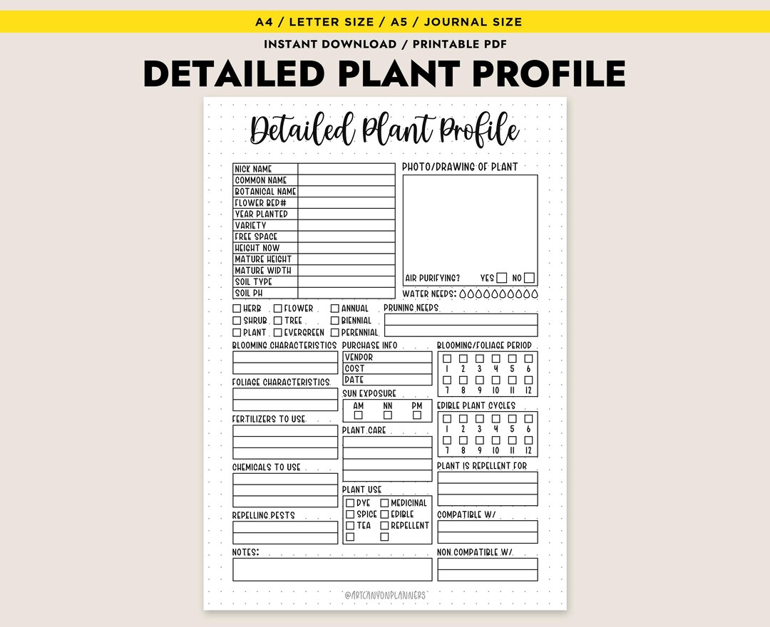 Detailed Plant Profile Printable Garden Planner Plant Care Journal ...