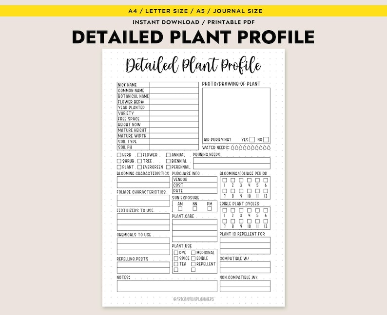 Detailed Plant Profile Printable Garden Planner Plant Care Journal ...