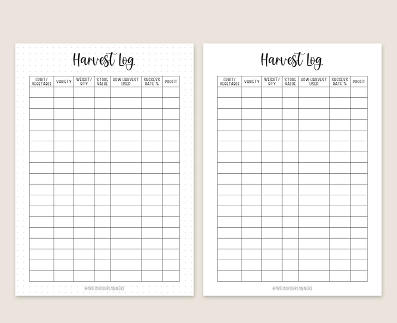 Harvest Log Printable Garden Planner PDF Vegetable Garden Tracker ...
