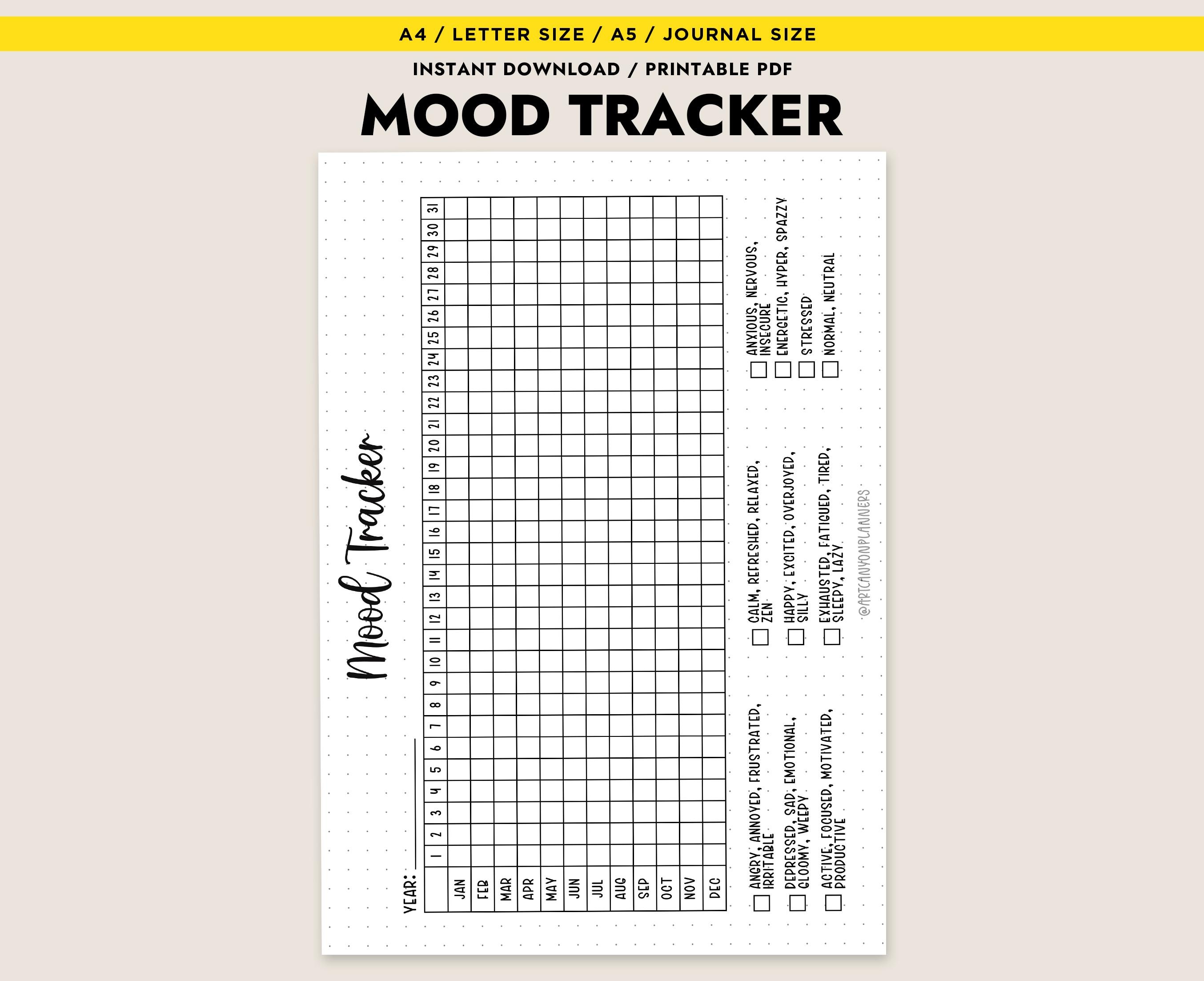 Year in Pixels Mood Tracker Printable Annual Feelings Chart Mental ...