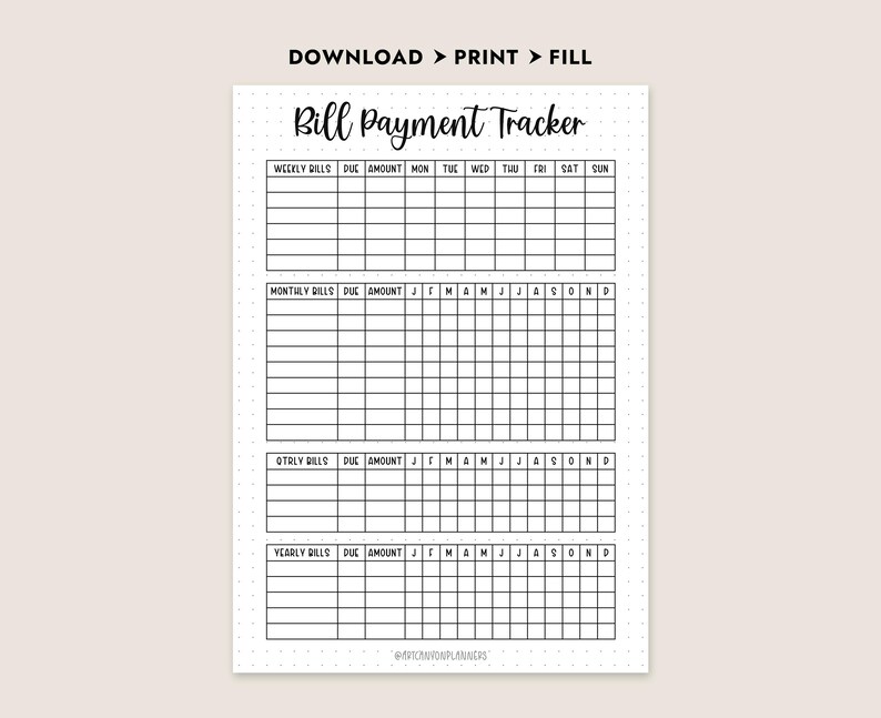 Printable Bill Payment Tracker A4 Letter A5 Journal Sizes PDF Finance ...