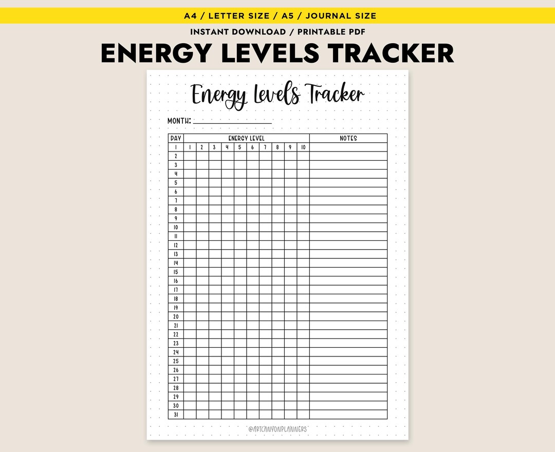 Energy Levels Tracker Printable PDF Workout Exercises Digital Printable ...