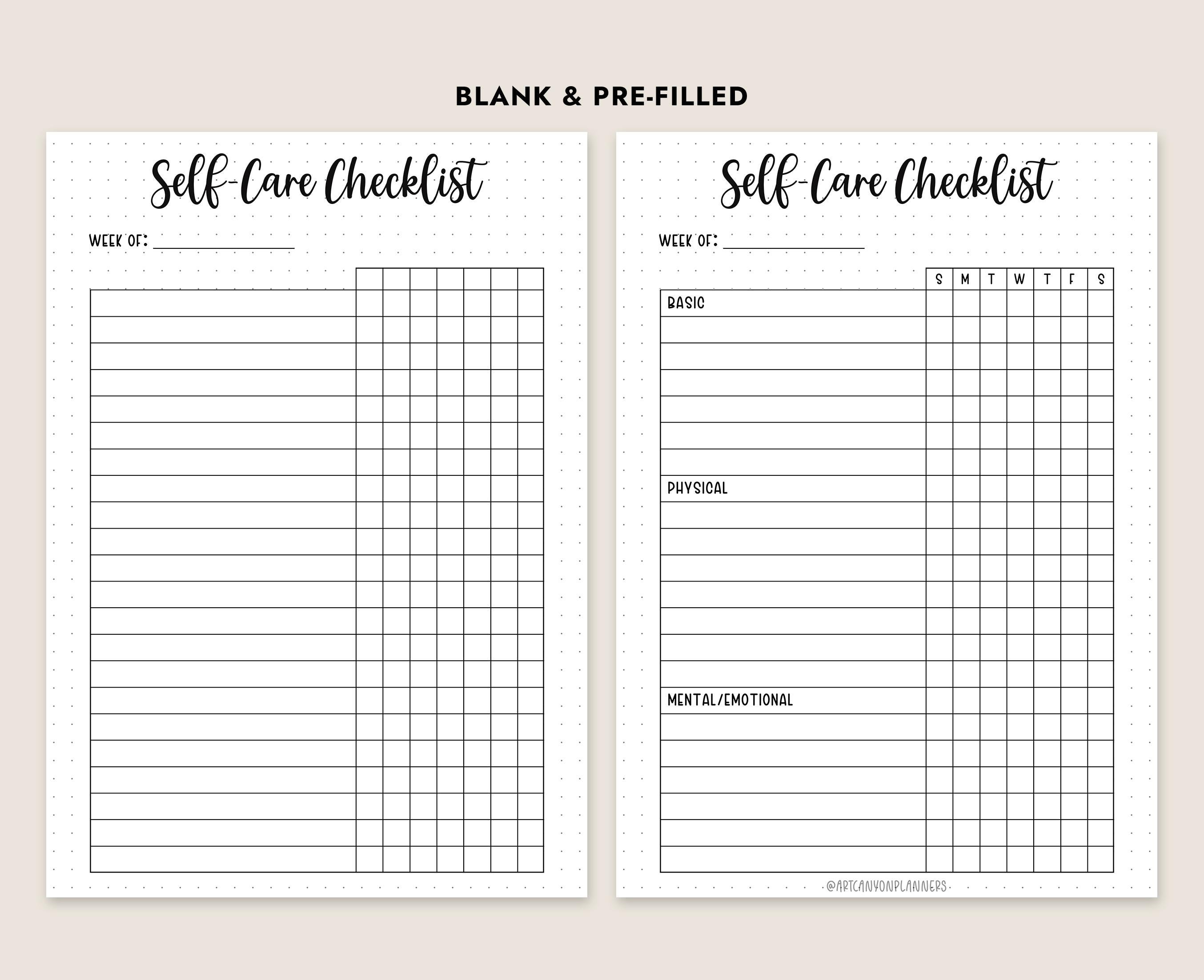 Weekly Self-care Checklist PDF Printable Workout Exercises Digital ...