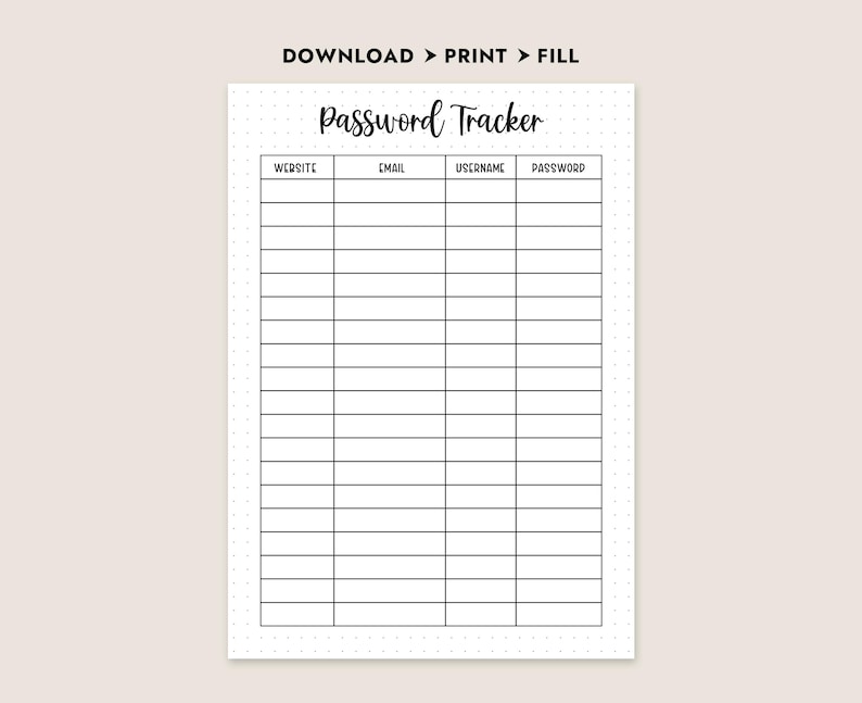 Password Tracker Printable Planner Insert Login Keeper A4 A5 Letter ...