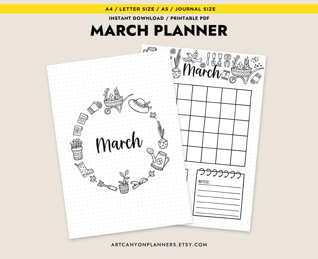 March Title Page Printable February Calendar Planner Cover Page Journal ...