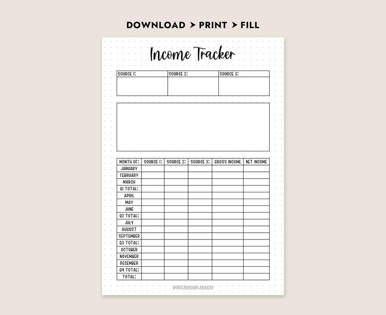 Income Tracker Printable Income and Expense Tracker Monthly Income ...