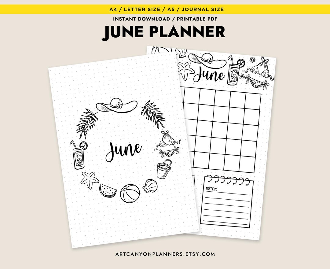 June Title Page Printable February Calendar Planner Cover Page Journal ...