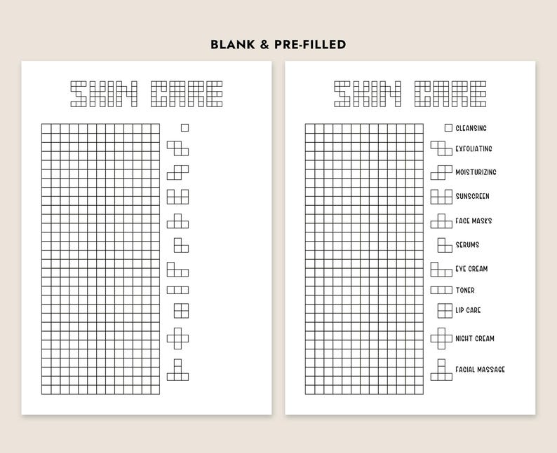 Skin Care Tracker Printable Journal Page Self Care Tracker Skincare Log ...