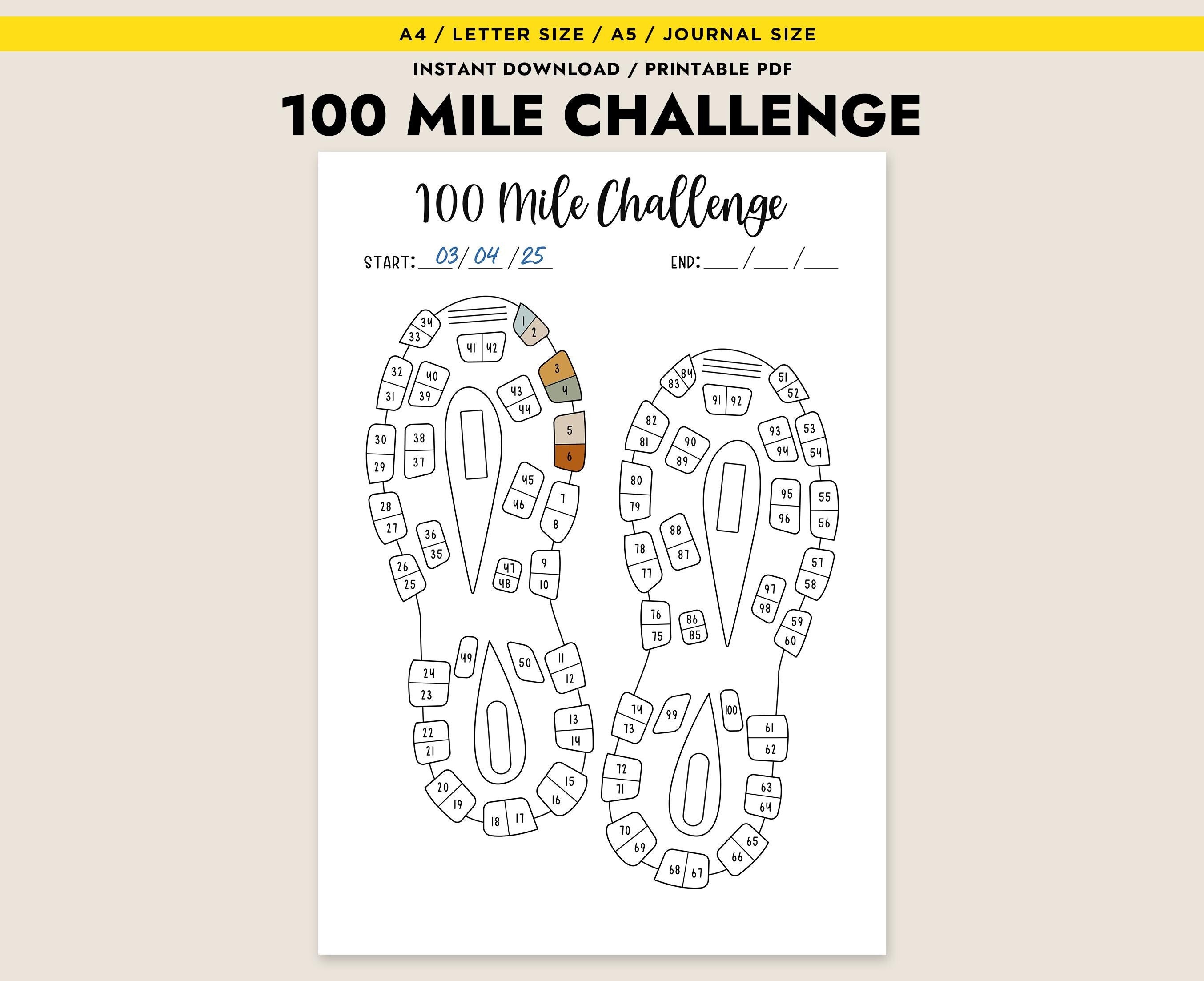 100 Mile Challenge Tracker Printable Journal Page Planner Exercise ...