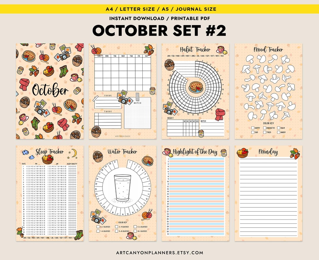 October Title Page Calendar Cover Page Printable Inserts Bullet Journal ...