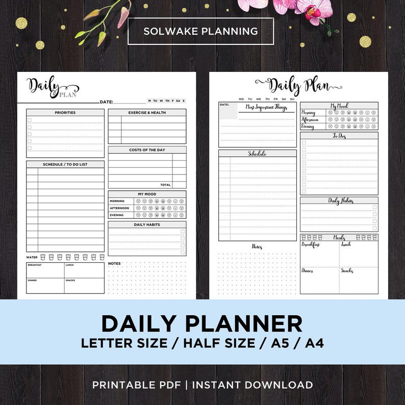 Daily Planner Printable A5 Day on One Page Printable Daily Planner ...