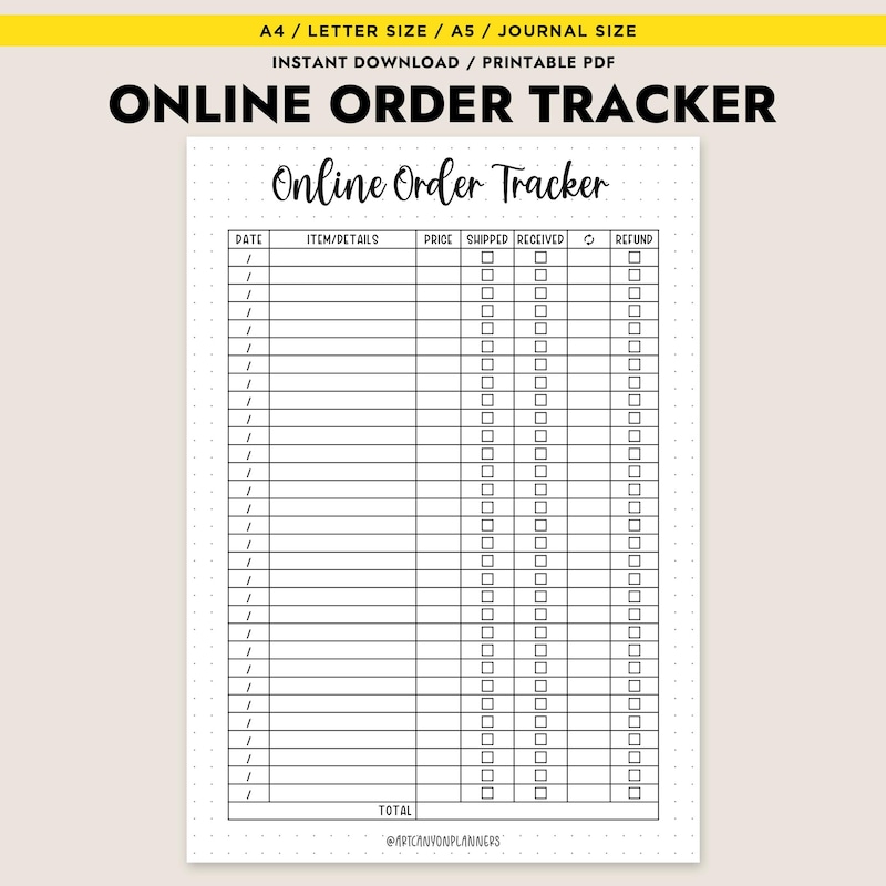 Order Log - Etsy