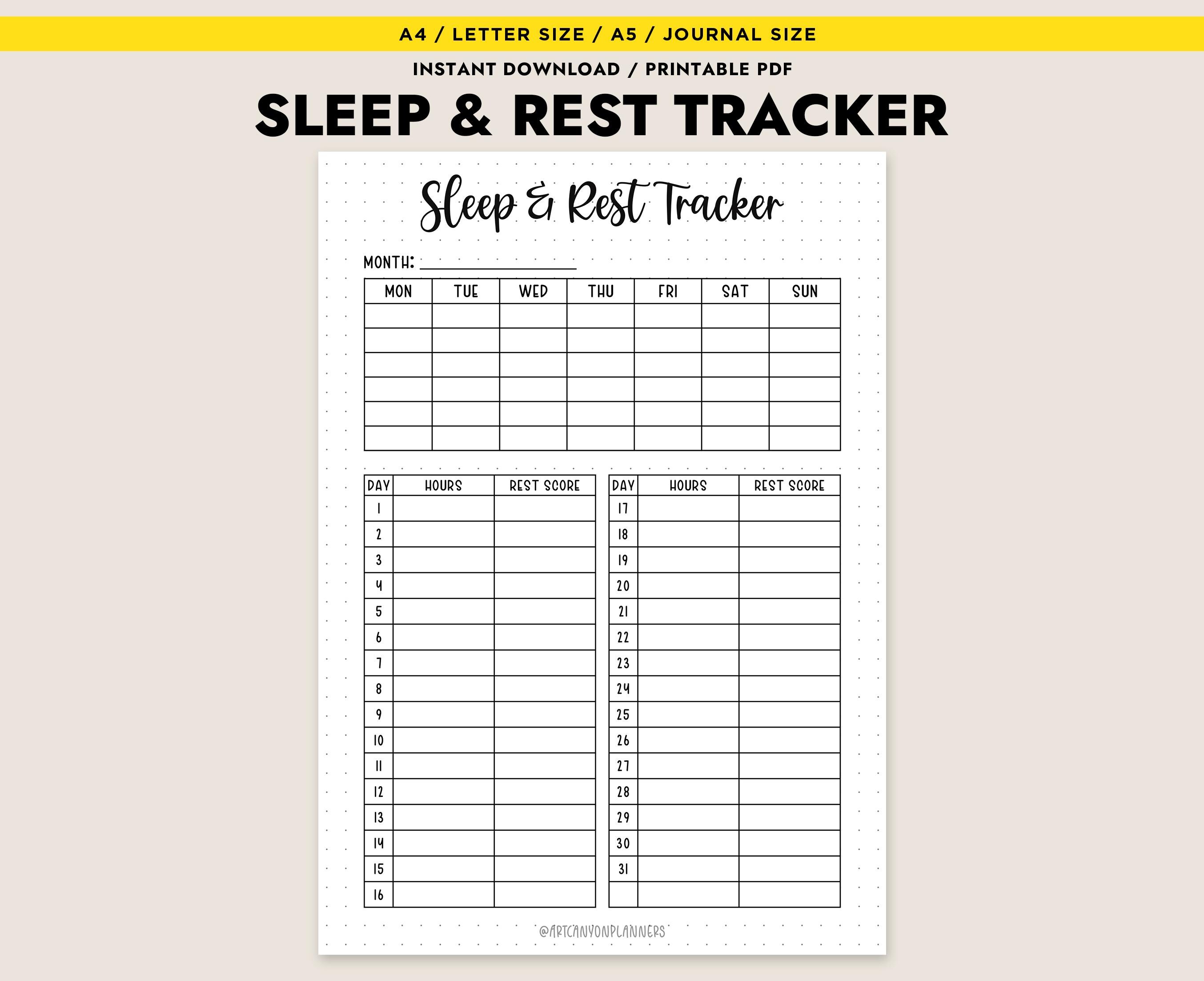 Sleep Tracker Printable Monthly Sleep Log Rest Journal Insert Wellness ...