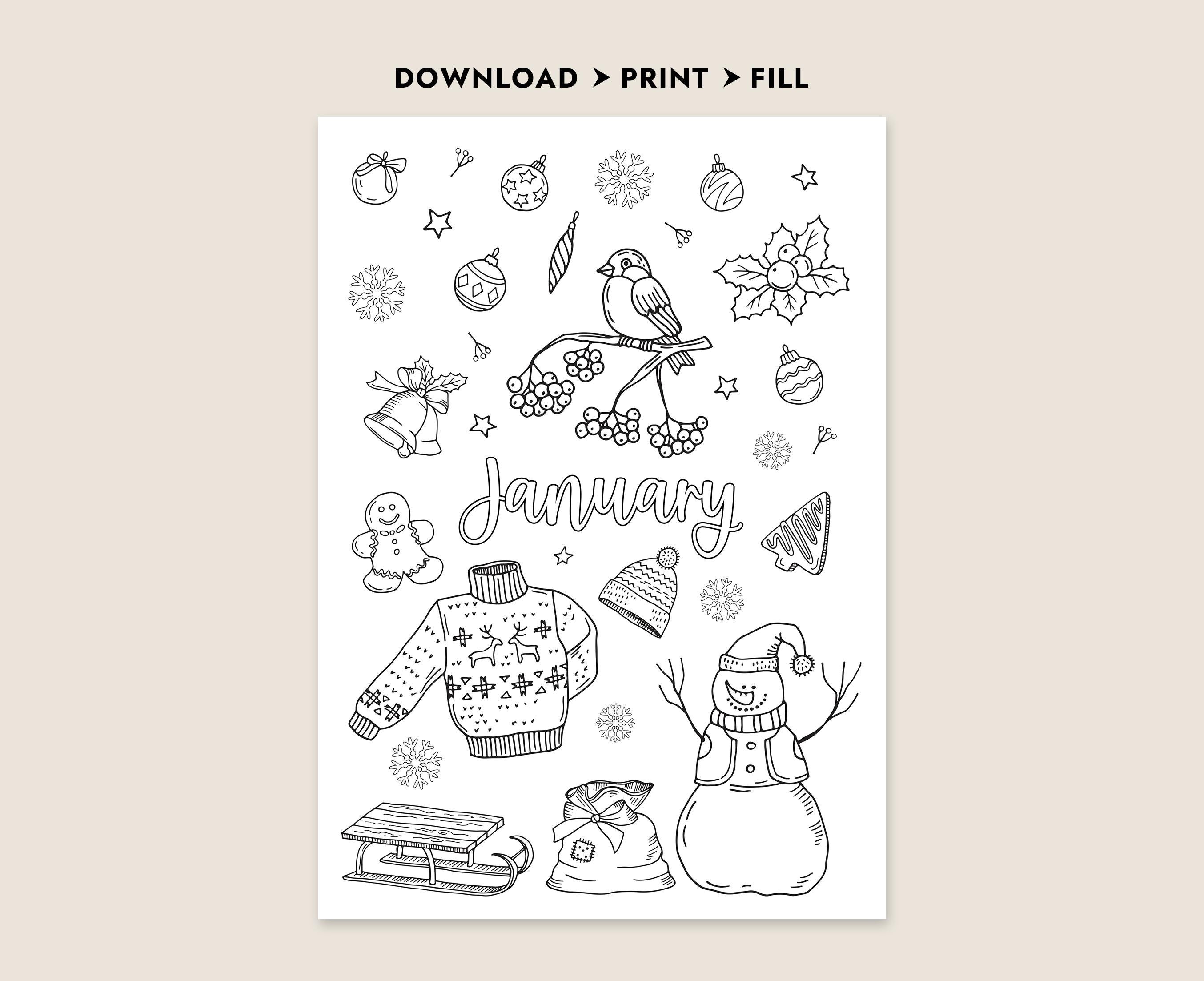 January Title Page Printable February Planner Coloring Cover Page ...