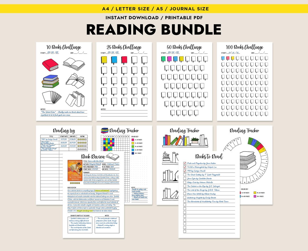 Reading Tracker Bundle Printable Journal Page Planner Book Reading Log ...