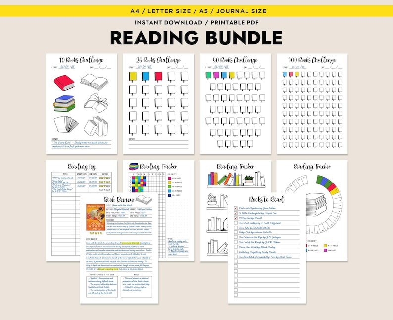 Reading Tracker Bundle Printable Journal Page Planner Book Reading Log ...