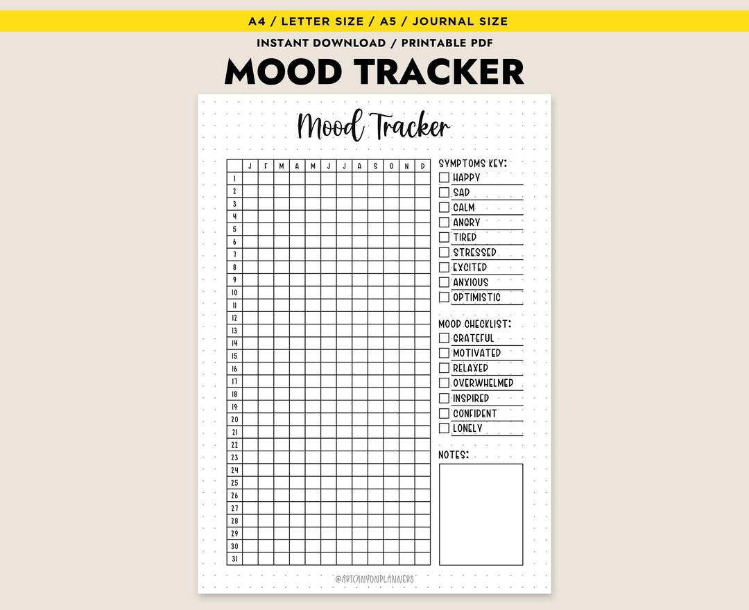 Mood Tracker Printable PDF Workout Exercises Digital Printable Monthly ...