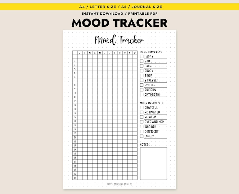 Mood Tracker Printable PDF Workout Exercises Digital Printable Monthly ...